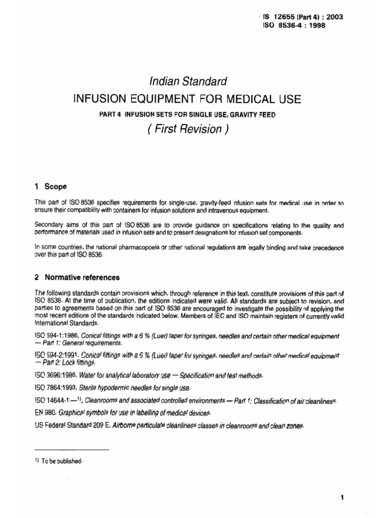 ISO 8536-4 (Infusion Set Gravity Feed) Indian | PDF