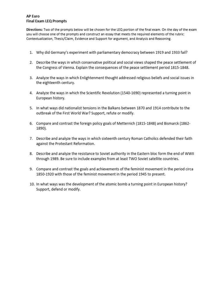 Final Exam LEQ Prompts | PDF