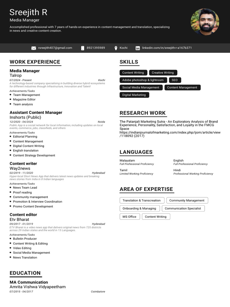 Sreejith Resume October 24 | PDF | Human Communication