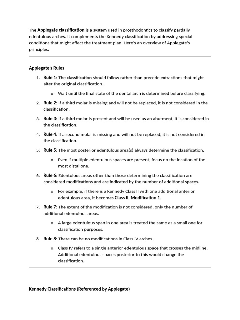The Applegate Classification Is A System Used in Prosthodontics To ...