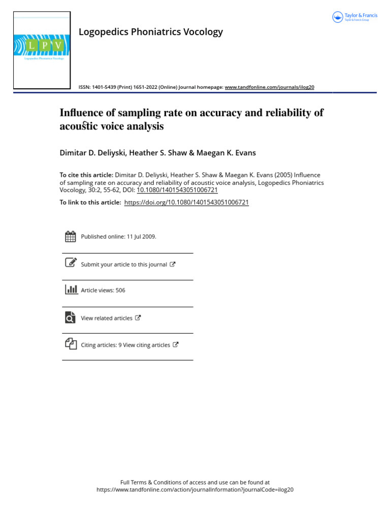 Influence of Sampling Rate On Accuracy and Reliability of Acoustic ...