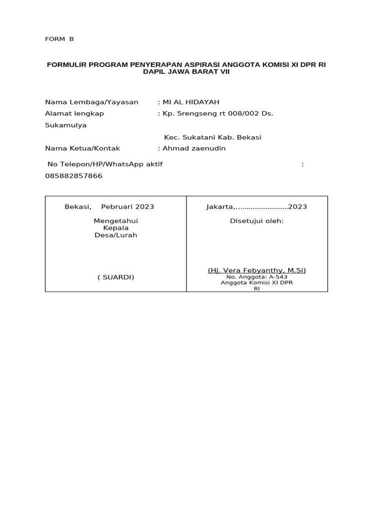 Formulir B - Formulir Penyerapan Aspirasi-1 | PDF