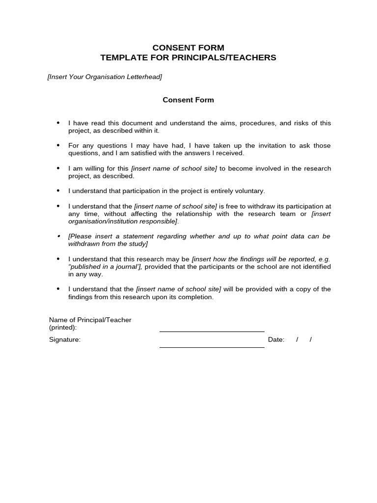 Consent Form Template for Schools | PDF