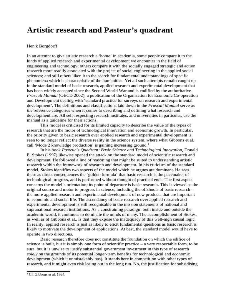 Artistic Research in Pasteur's Quadrant | PDF | Science | Immanuel Kant