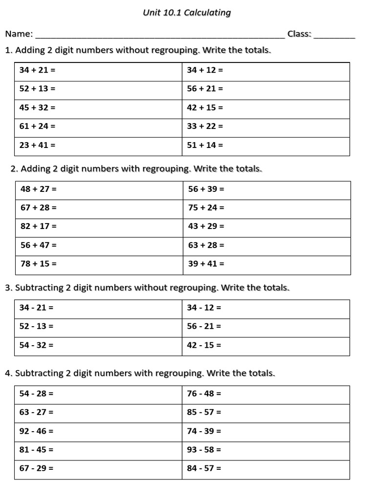 Reviewer 1 Unit 10.1 Calculating Addition&Subtraction | PDF ...
