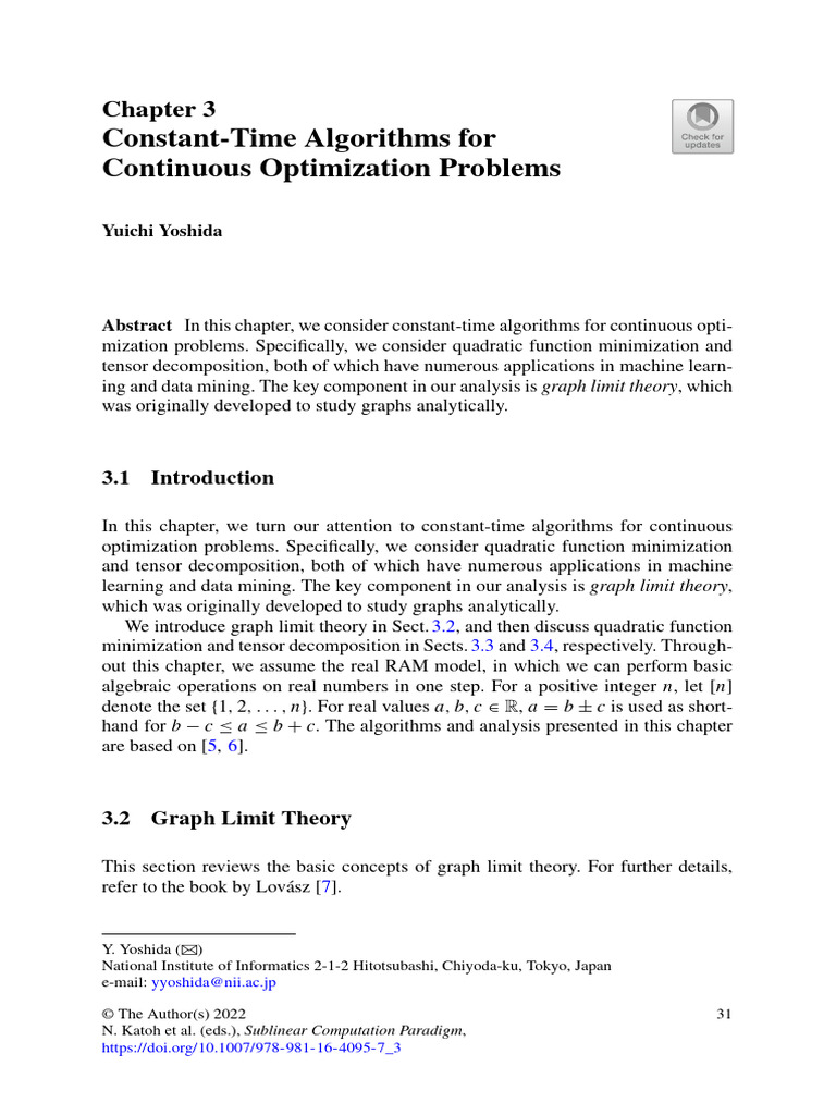 Constant-Time Algorithms For Continuous Optimizati | PDF | Time Complexity | Matrix (Mathematics)