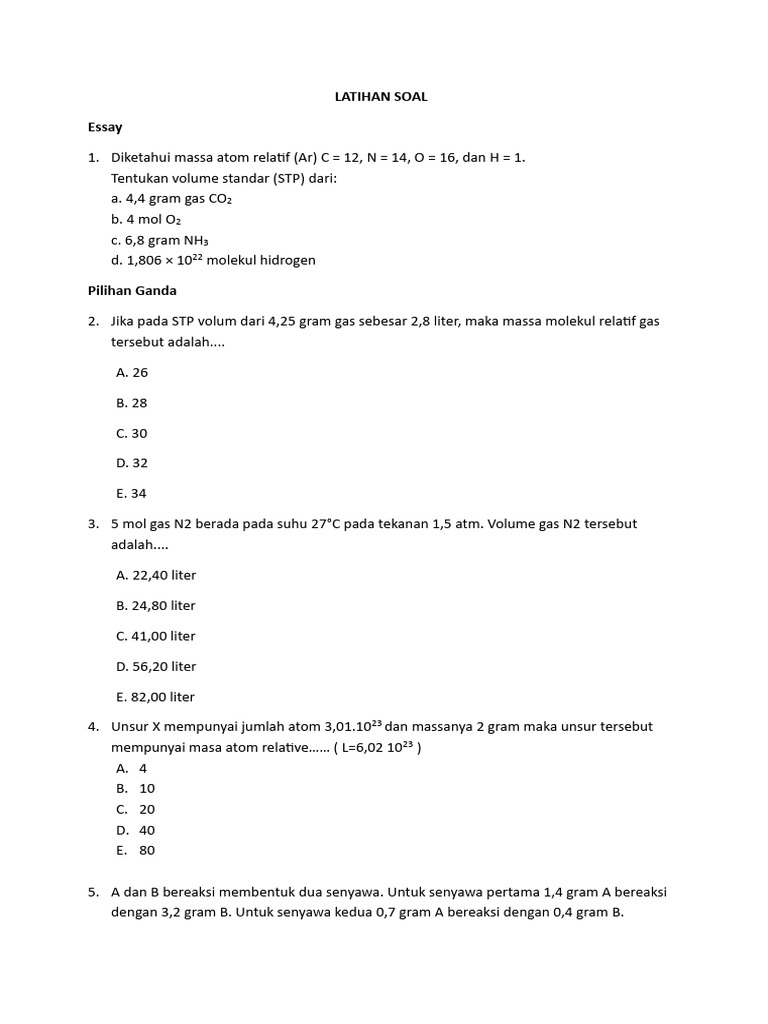 Latihan Soal Kimia: Volume dan Massa Molekul | PDF