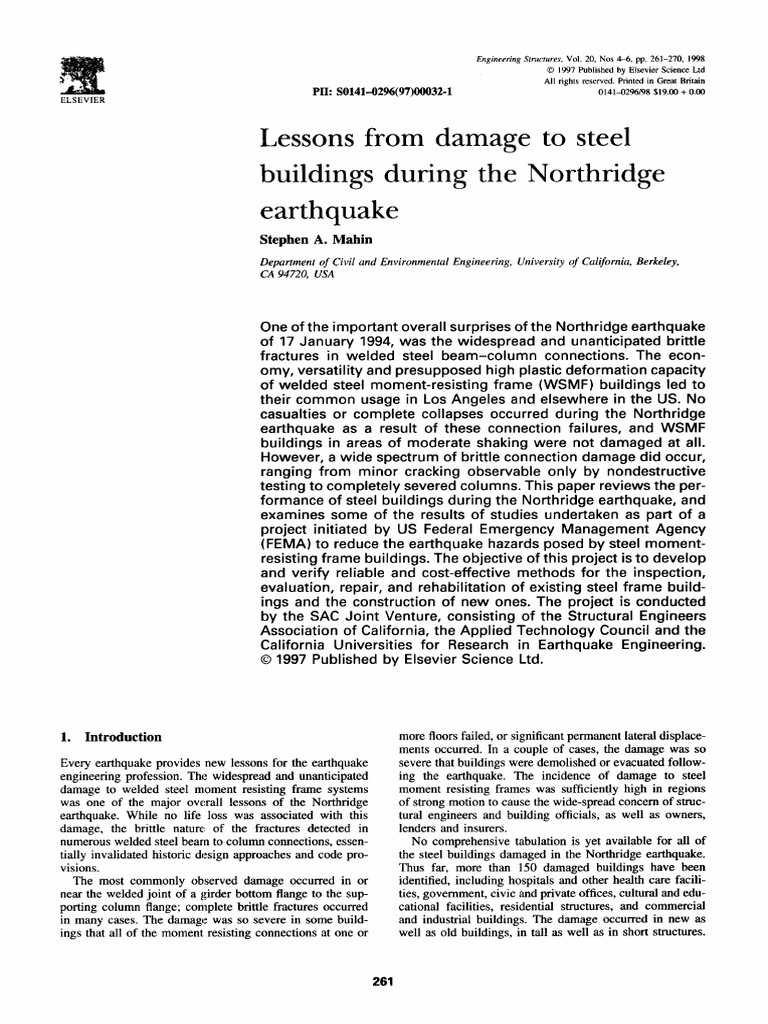 Northridge Earthquake Steel Damage Insights | PDF | Beam (Structure ...