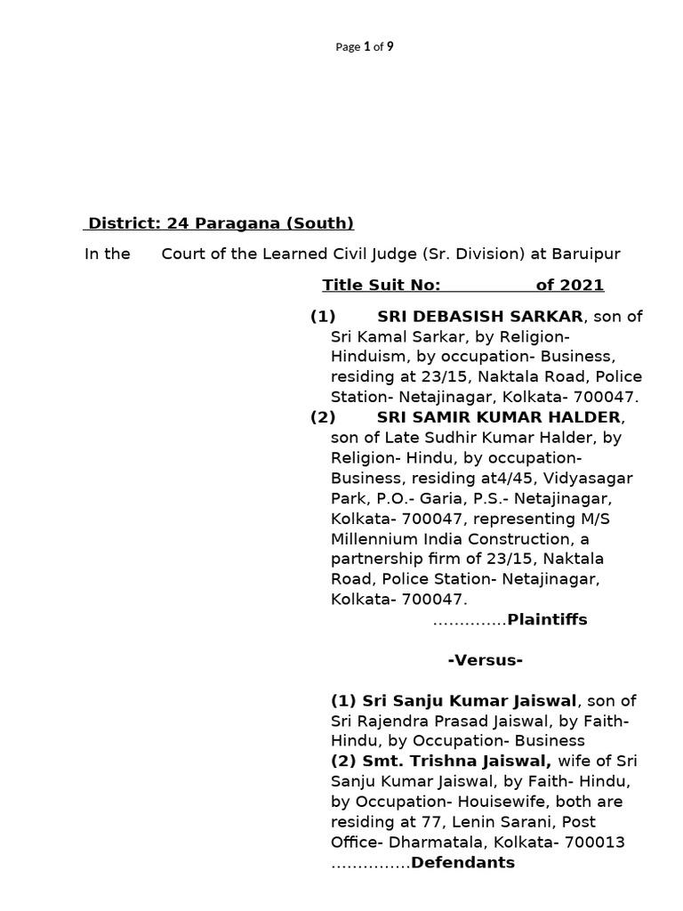 Title Suit for Property Declaration | PDF | Lawsuit | Justice