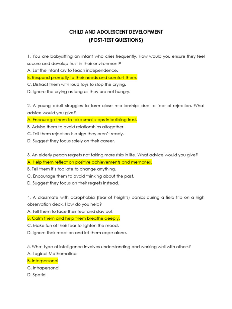 Child and Adolescent Development Quiz | PDF | Human Life Stages ...