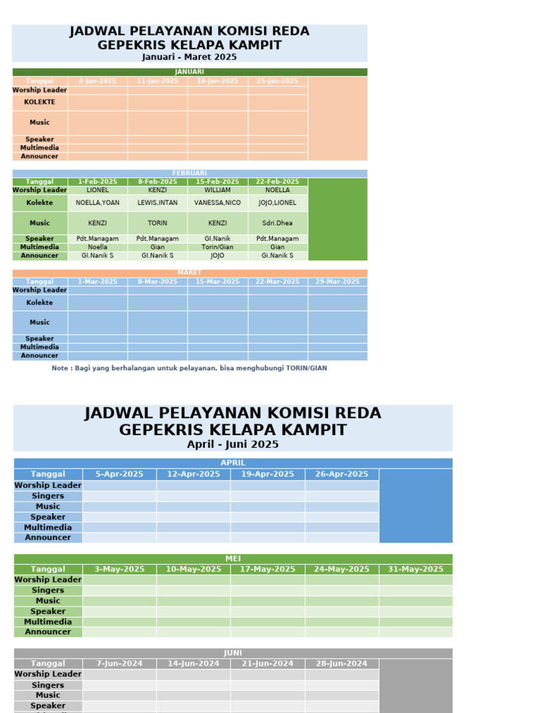Copy of Jadwal Pelayanan Reda 2025 Salinan Salinan(1) | PDF