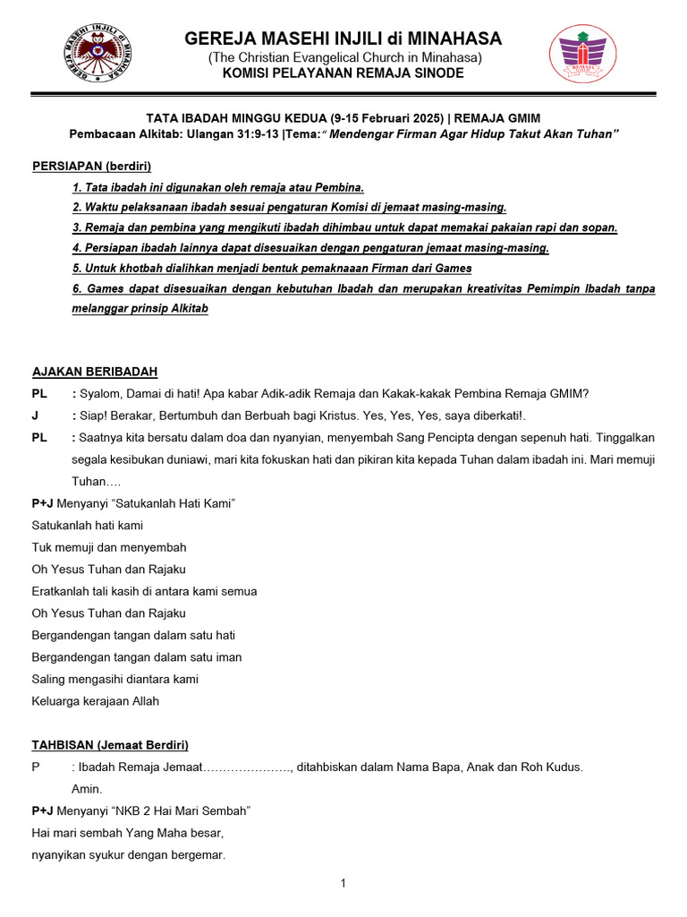 Ti Minggu Ii Remaja Gmim 2025 | PDF