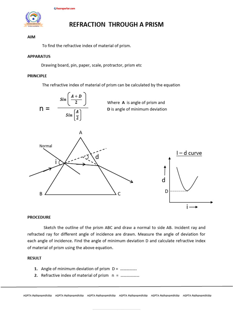 Prism Refraction Experiment Guide | PDF | Refraction | Refractive Index