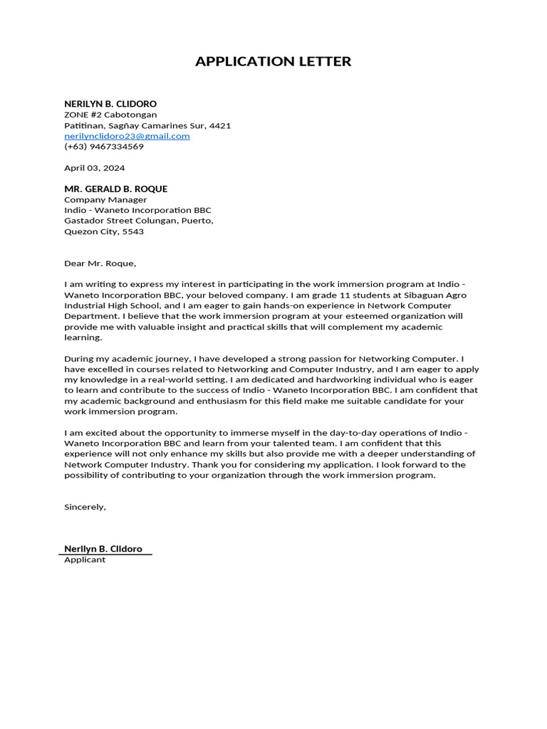 Application Letter Sample | PDF