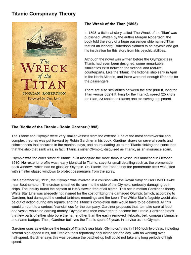 Titanic Conspiracy Theories Explained | PDF | Ships | Water Transport