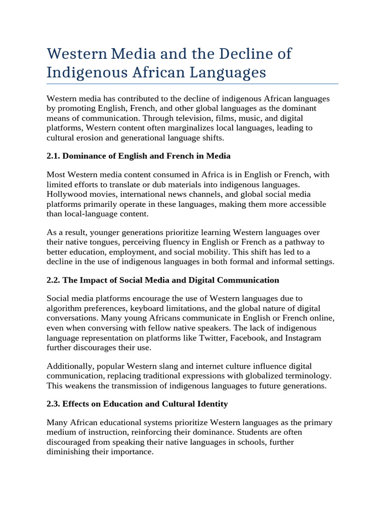 Western Media and The Decline of Indigenous African Languages | PDF ...