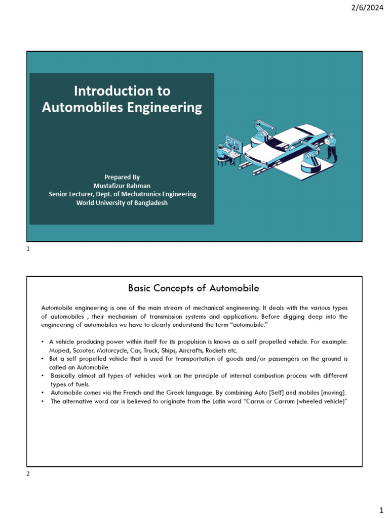 1.2 - Introduction To Automobiles Engineering | PDF | Car | Truck