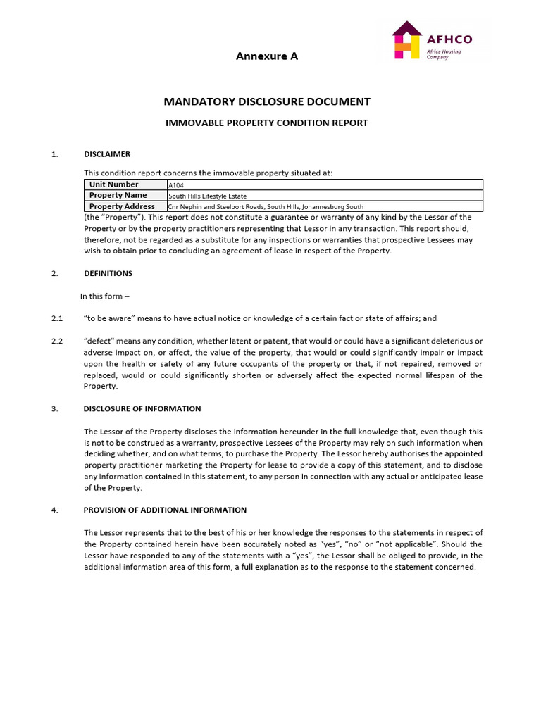 Disclosure Form | PDF | Lease | Justice