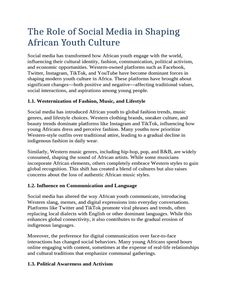 Social Media's Impact on African Youth Culture | PDF | Fashion | Social ...