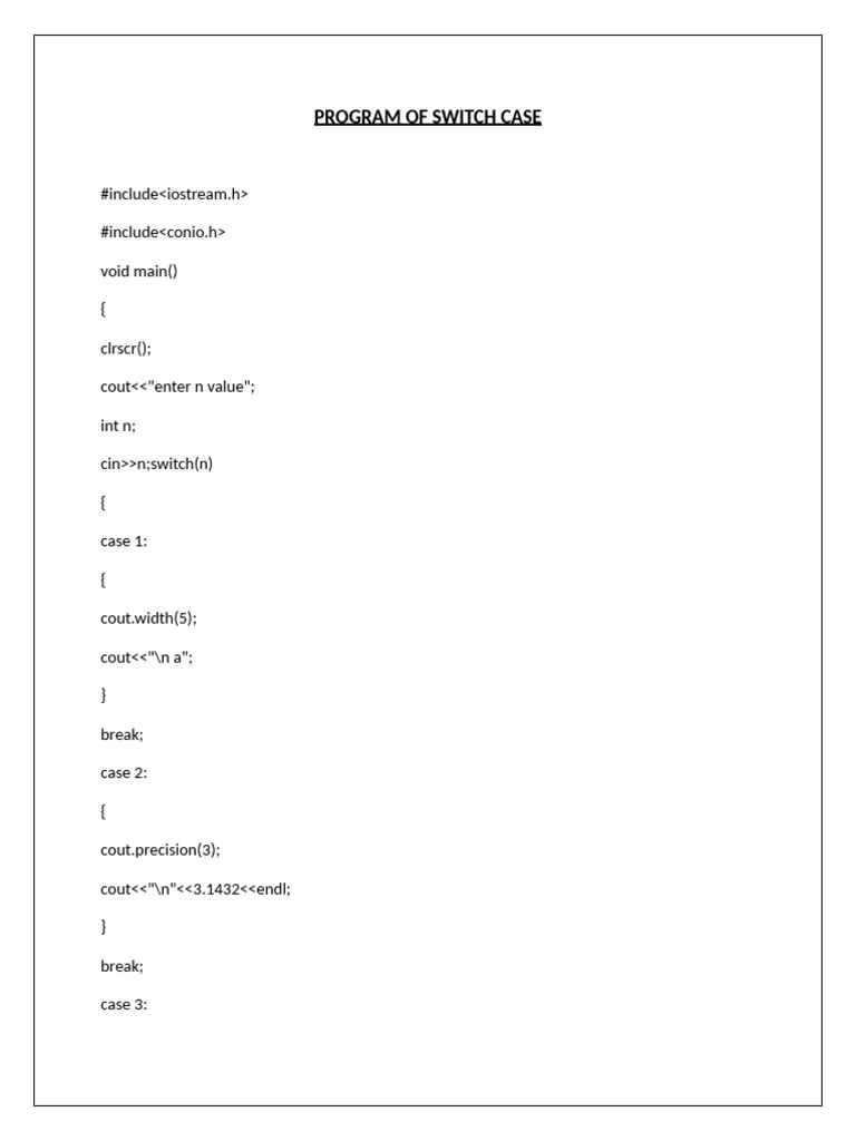 C++ Switch Case Program Example | PDF
