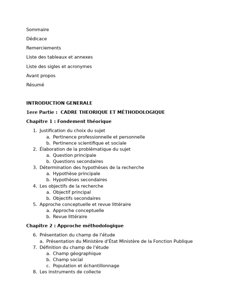 Plan détaillé d'un mémoire de recherche | PDF