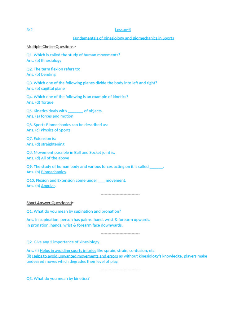 Kinesiology & Biomechanics Quiz | PDF | Anatomical Terms Of Motion ...
