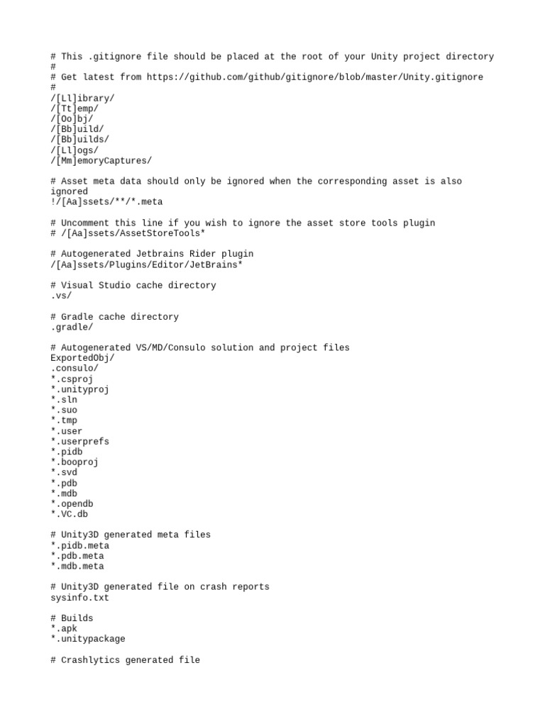 Unity Project .gitignore Template | PDF