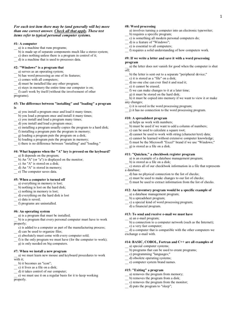 Computer Literacy Exam | PDF | Personal Computers | Random Access Memory