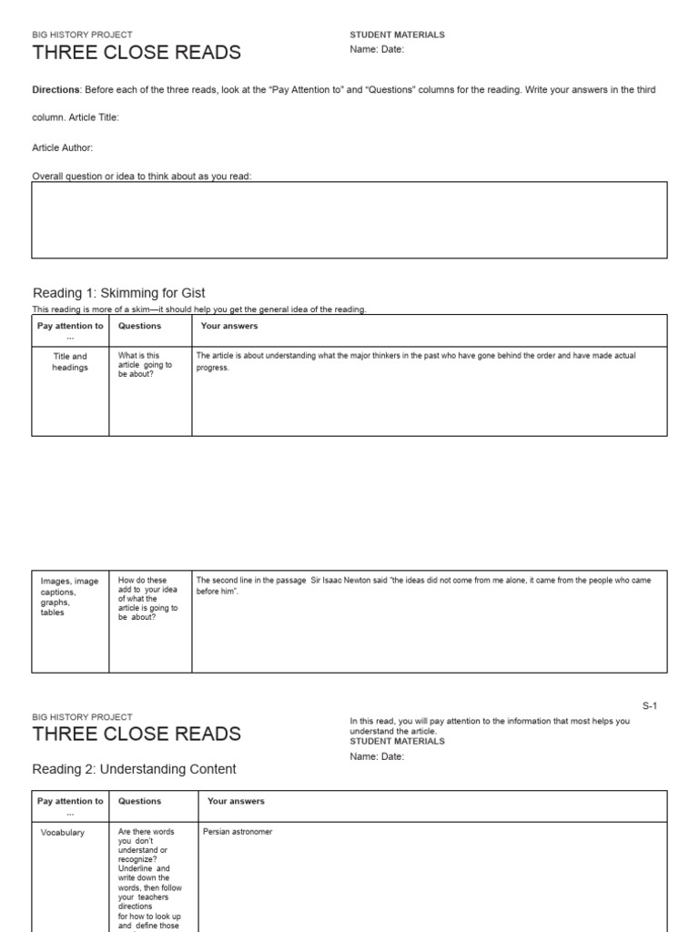 Big History Project: Close Reads Guide | PDF | Question | Human ...