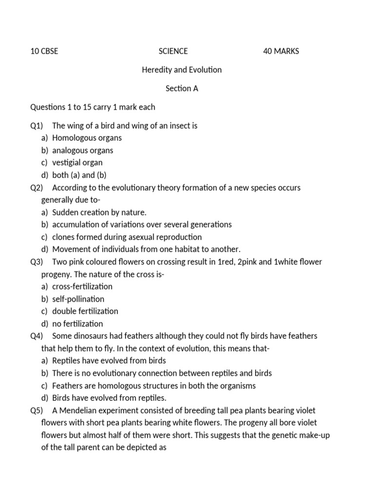 10 CBSE Heredity and Evolution | PDF | Dominance (Genetics) | Zygosity