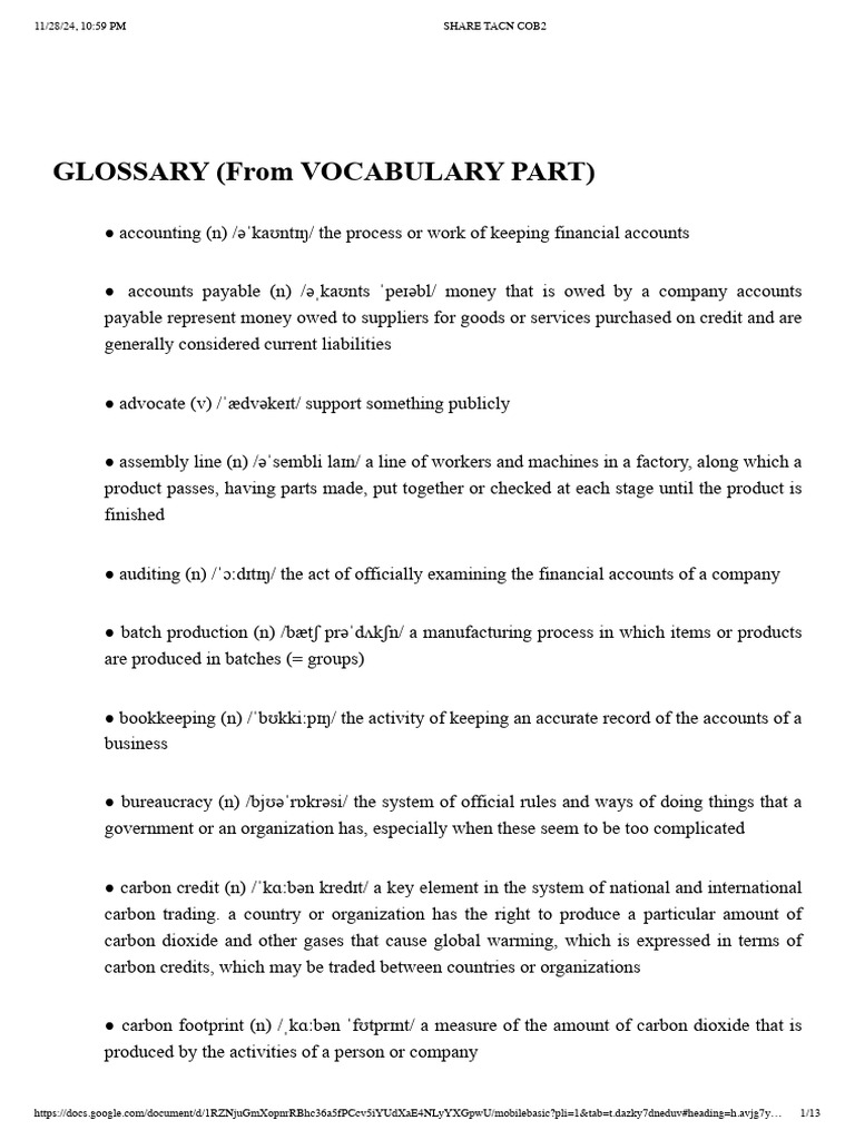SHARE TACN COB2 Glossary | PDF | Loans | Lean Manufacturing