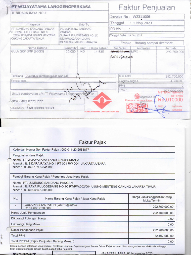 8. WIJAYATAMA FAKTUR TGL 1NOV2023 GIRO TGL 18NOV2023 | PDF