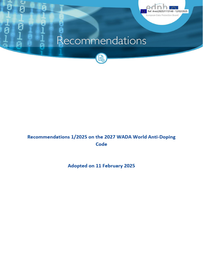 Edpb Recommendations 202501 Wada 2027 World Anti-Doping Code en | PDF ...
