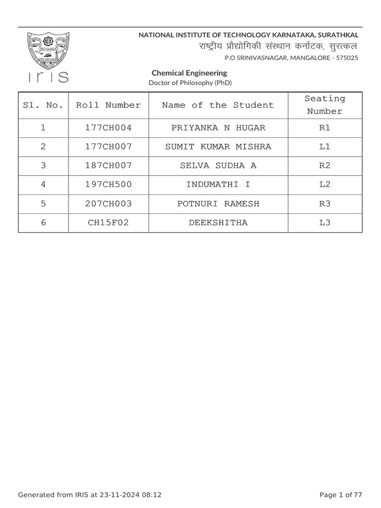 Convocation 2024 - Seating List | PDF | Engineering