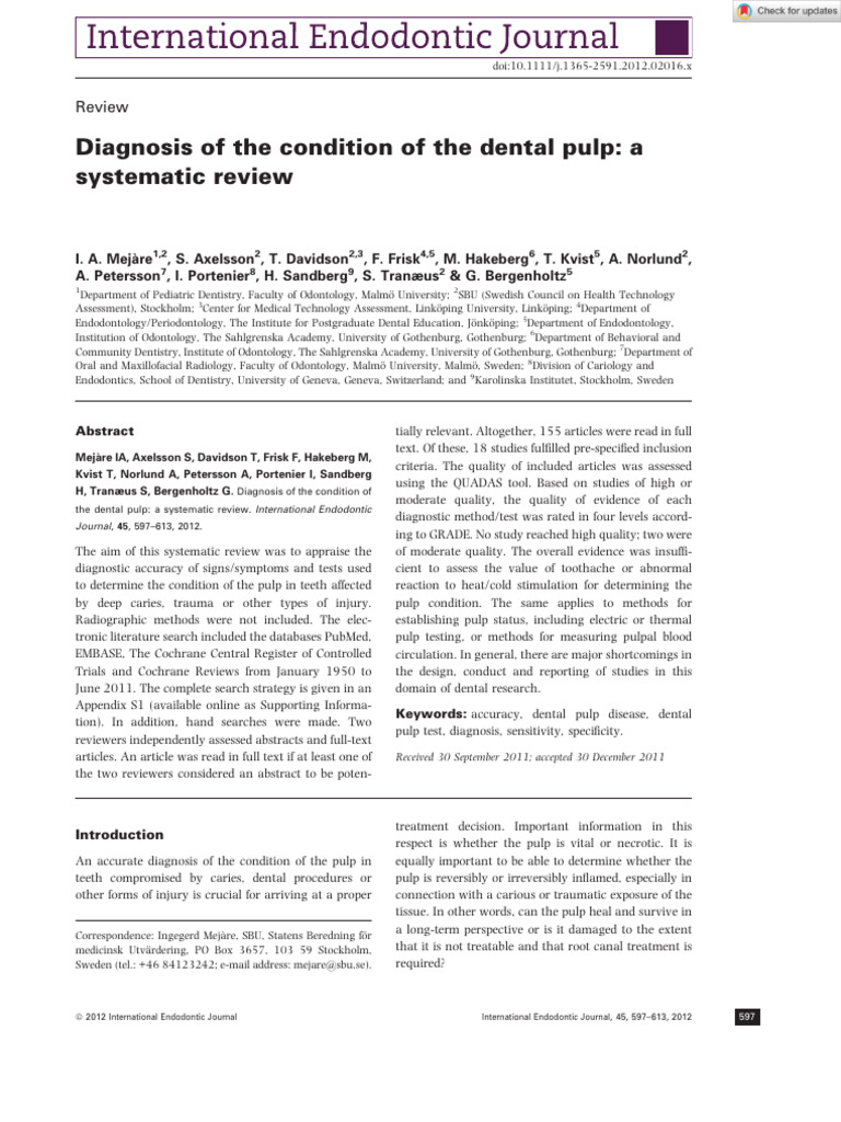 Int Endodontic J - 2012 - Mejàre - Diagnosis of The Condition of The ...