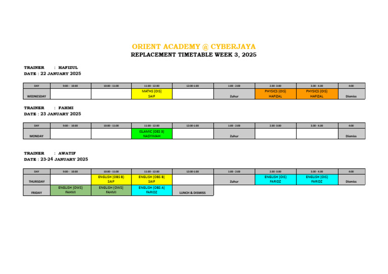 REPLACEMENT TIMETABLE - Week 3 (1) | PDF