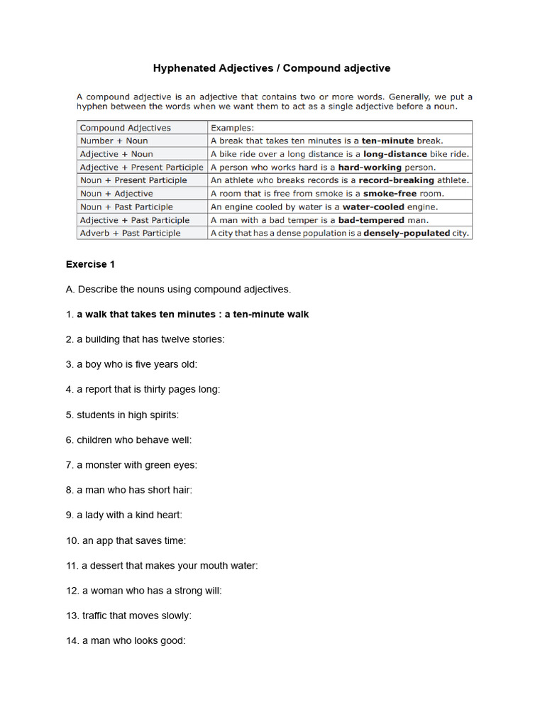 Hyphenated Adjectives _ Compound adjective (1) | PDF | Adjective ...