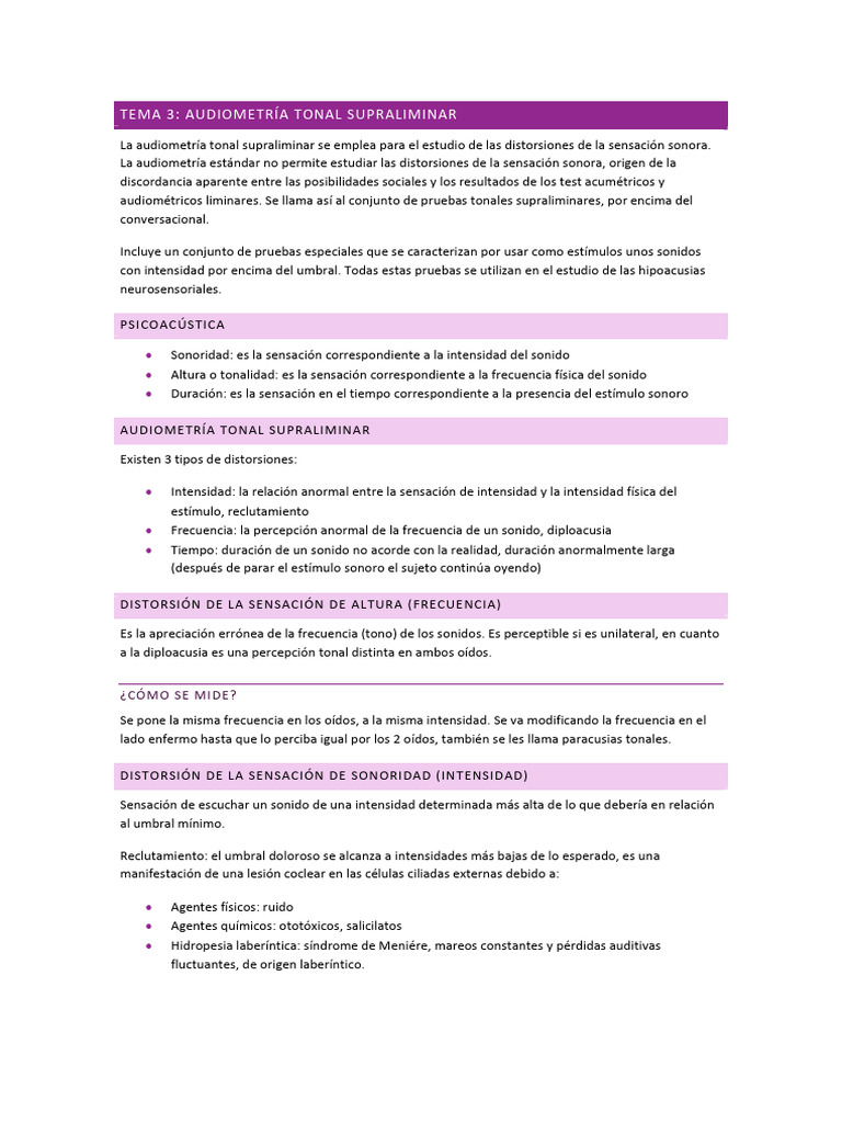 Audiometría Tonal Supraliminar: Estudio y Métodos | PDF | Sonido | Oído
