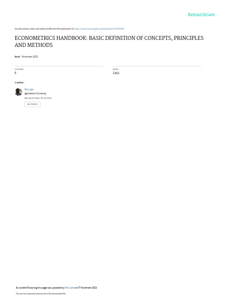 Econometrics Handbook: Basic Definition of Concepts, Principles and Methods | PDF | Regression ...