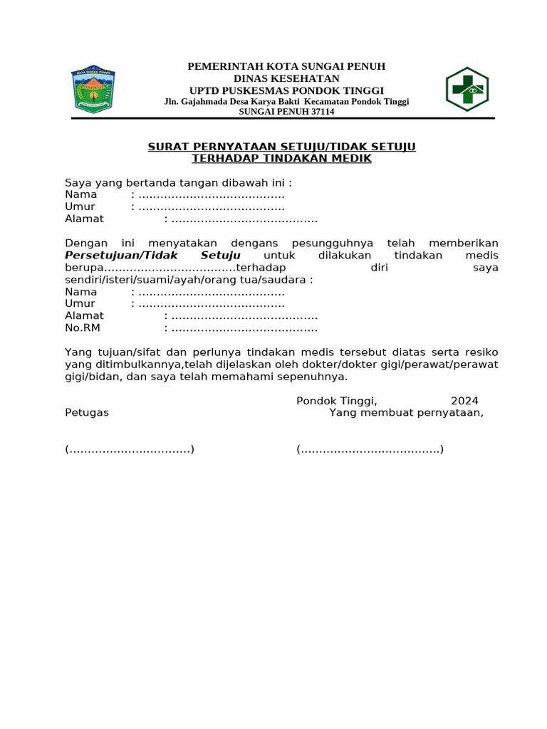 Surat Persetujuan Tindakan Medis dan Keterangan Sakit | PDF