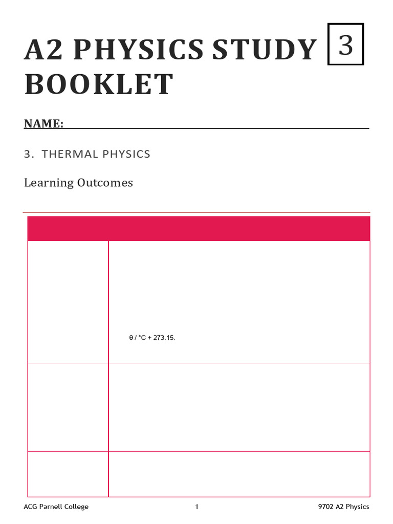 A2 Physics Thermal Physics Study Guide | PDF | Gases | Temperature