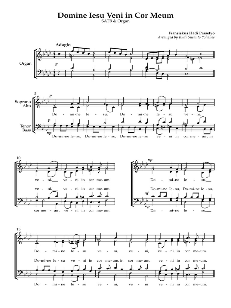 Domine Iesu Veni in Cor Meum - Arr. Budi Susanto Yohanes | PDF
