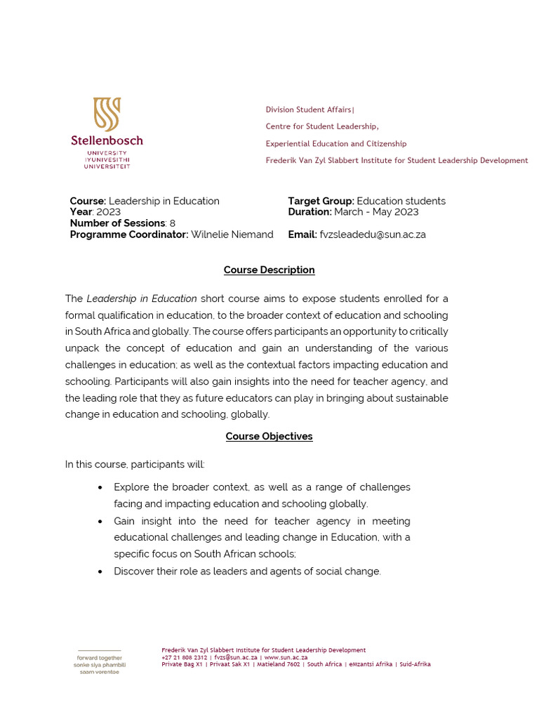 Course Framework 2023 - Leadership in Education - Final | PDF ...