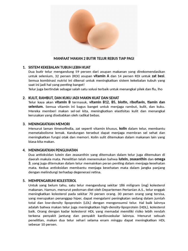 Manfaat Makan 2 Butir Telur Rebus Tiap Pagi | PDF