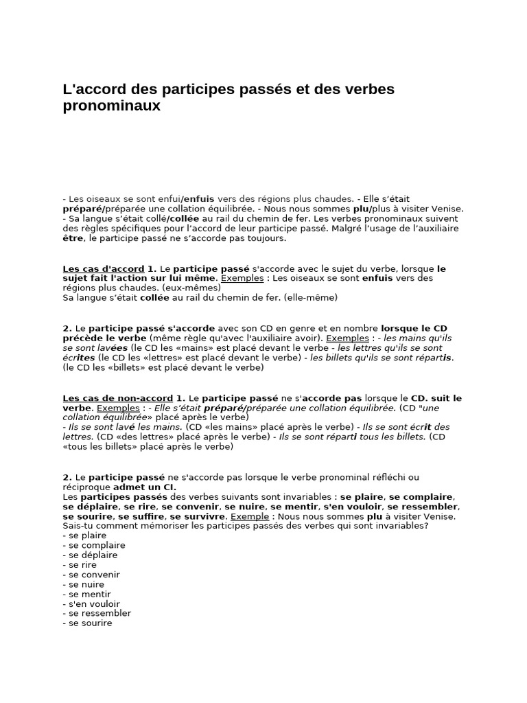 Accord des participes passés pronominaux | PDF | Sujet (Grammaire) | Verbe