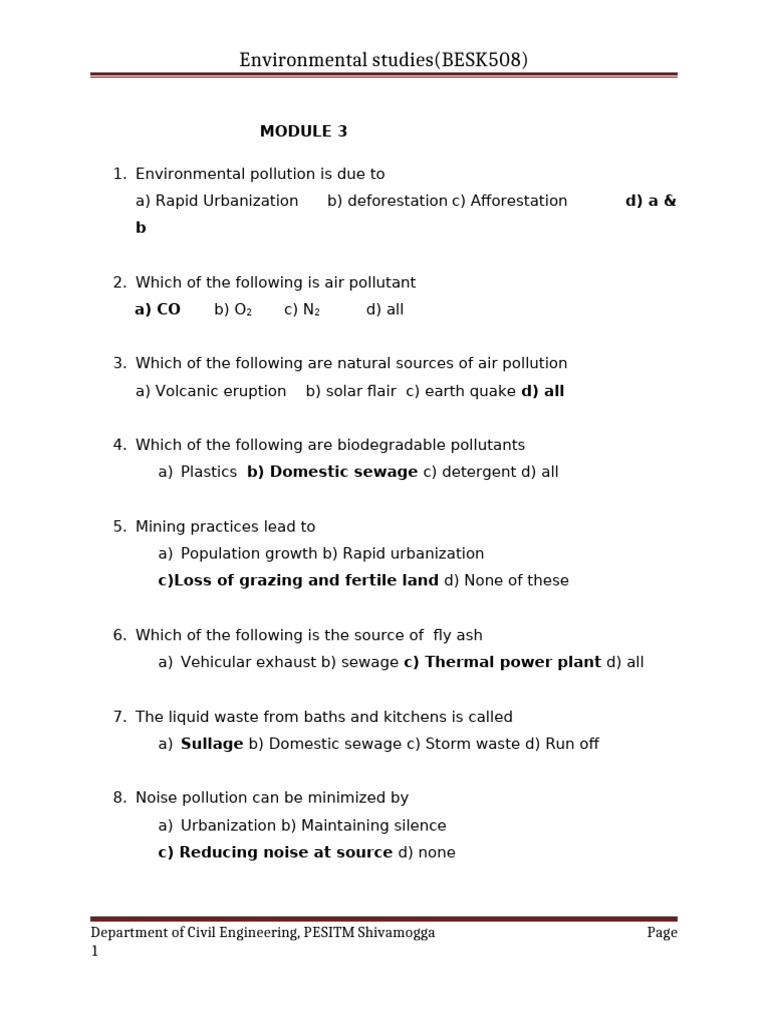 MCQ QUESTIONS ON Module3,4,5 | PDF | Ozone | Climate Change