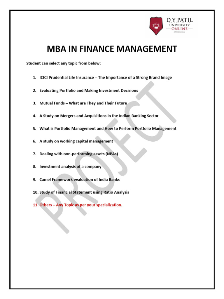 MBA Topics in Finance Management | PDF