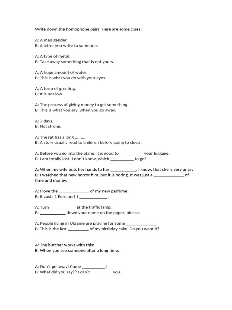 Homophone Pairs - Exercise | PDF