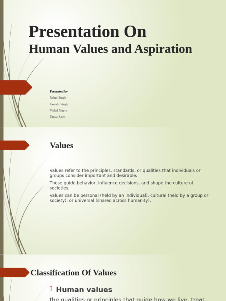Presentation On Human Values | PDF | Goal | Family