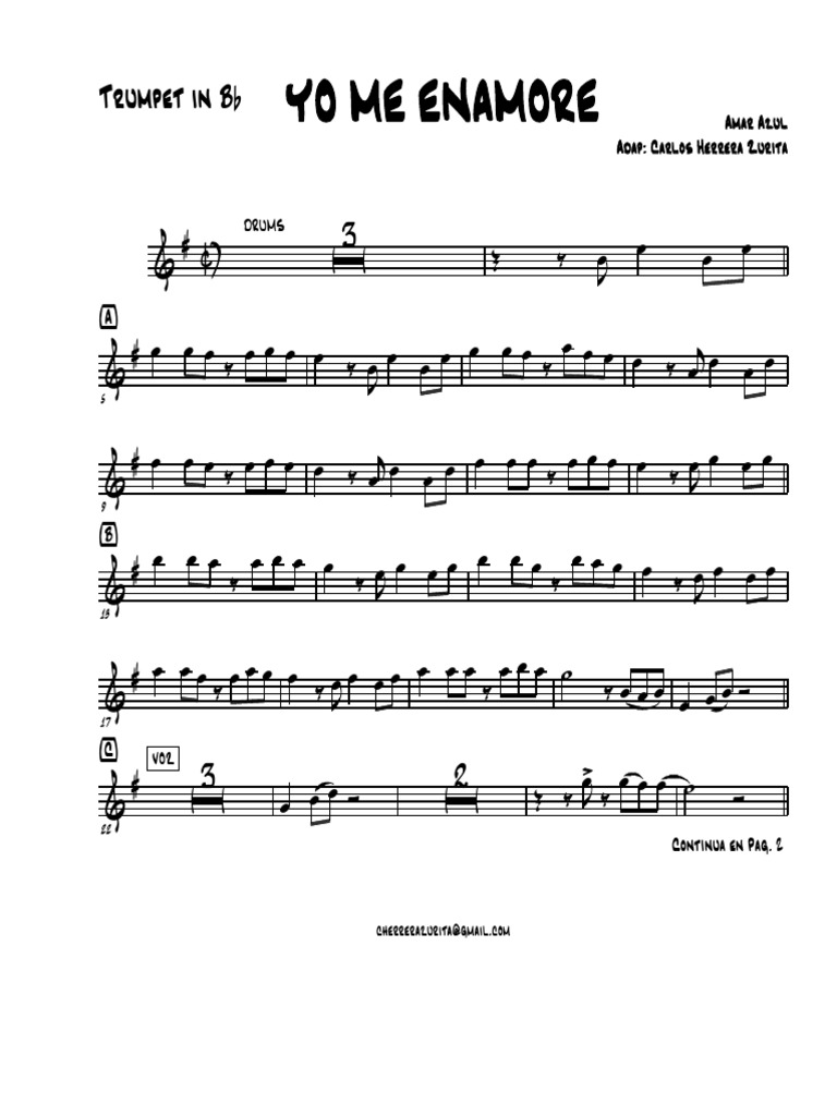 Yo Me Enamore - Amar Azul - Trumpet in BB | PDF